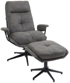 HOMCOM polohovatelné křeslo s taburetem, nosnost do 150 kg, otočná základna, TV křeslo s funkcí polohování, tmavě šedý polyester, ideální do obývacíh…