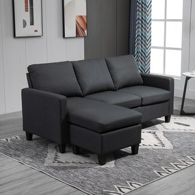 HOMCOM Rohová látková sedací souprava ve tvaru L s oboustranným lehátkem, sedací souprava lněná tmavě šedá 197x139x91cm do obývacího pokoje | Aosom.de