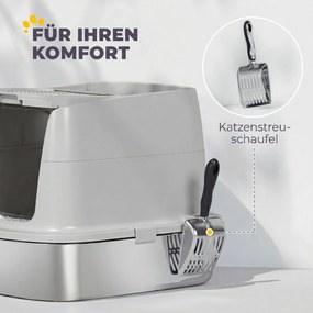 PawHut krytá nerezová kočičí toaleta s horním otevíráním, dvojím vstupem, lopatkou, vysokými stěnami, odolná proti prosakování, proti zápachu, snadno…