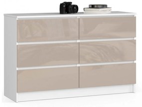 Komoda K120 6SZ cappuccino lesk bílá