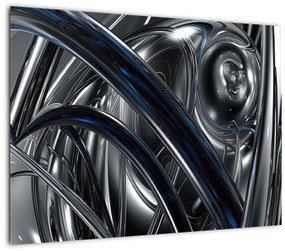 Skleněný obraz šedé abstrakce s modrou (70x50 cm)