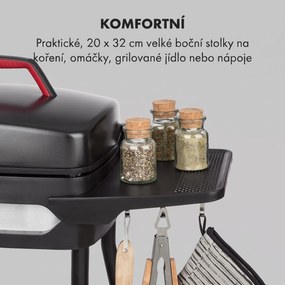 Klarstein Gatsby, elektrický gril, 2000 W, nepřilnavá grilovací plocha, boční stolky, černý