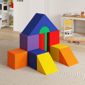 HOMCOM 11dílná měkká stavebnice pěnová stavebnice na skotačení lezení měkká obří stavebnice pro děti od 1 do 3 let imitace kůže barevná