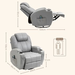 Masážní křeslo HOMCOM Relaxační křeslo s 8 vibračními body, 5 režimů, funkce polohování, nosnost 150 kg, imitace kůže, světle šedá