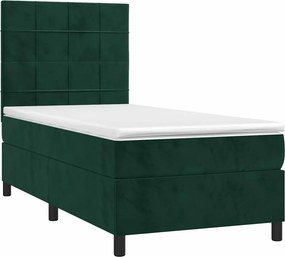 Box spring postel s matrací a LED tmavě zelená 90x190 cm samet 3136098