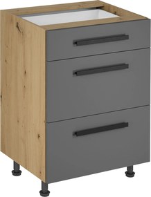 Spodní skříňka, dub artisan/šedý mat, s úchytkami, LANGEN D60S3 U