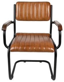 Hnědá kožená jídelní židle s područkami Roos – 62x60x86 cm