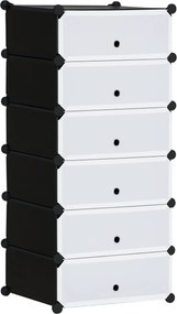 HOMCOM Plastový regál na boty pro 6 párů bot, skříňka na boty do chodby, DIY modulární regál, černá+bílá 49 x 36,5 x 108 cm | Aosom