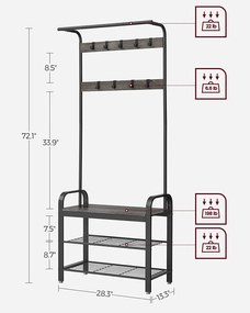 Předsíňový věšák s botníkem Lisie 72 cm tmavě šedý