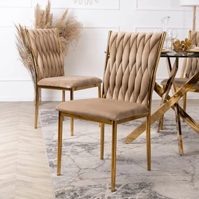 Designová jídelní židle Dan samet béžová/zlatá