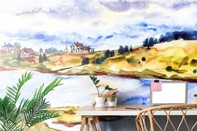 Samolepící tapeta akvarelová vesnička - 225x150 cm