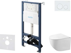 kielle Genesis New - Set předstěnové instalace, kompaktního klozetu Gaia, Rimless, sedátka softclose a tlačítka Gemini New I, lesklá bílá 30528SS82