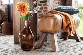 Hnědá kožená lavice v podobě gymnastické Cognac - 91*36*48 cm