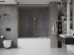 Mexen Velar Duo, 2-křídlová posuvná vanová zástěna 200 x 150 cm, 8mm čiré sklo, zlatý lesklý profil, 896-200-000-02-50