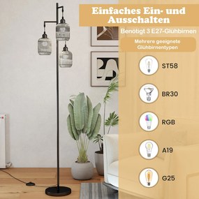 Costway Stojací lampa 173 cm lampa na čtení s 3 E27 zásuvkami a nožním – černý