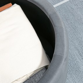 HOMCOM puf s úložným prostorem čalouněný taburet úložný box kulatý otoman s víkem sametový vzhled šedý Ø60 x 40 cm do obývacího pokoje a ložnice | Ao…