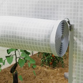Outsunny Tunelový Skleník 24 m² s PE Krytem a Pozinkovaným Ocelovým Rámem Ø 24 mm 12 Zelených Oken a Rolovacích Dveří 8 x 3 x 2 m Bílá