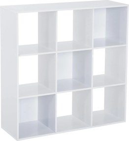 Bílá knihovna HOMCOM pro domácnost a kancelář, moderní regál s 9 přihrádkami z dřevotřísky, 91x29,5x91cm | Aosom