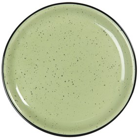 Mělký zelený keramický talíř s kaňkami Printemps – Ø 27*3 cm