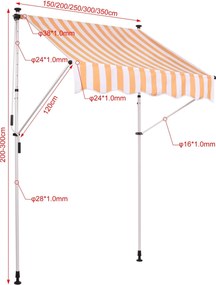 Rozpěrná markýza Westerly 350x120 cm – bílá/žlutá