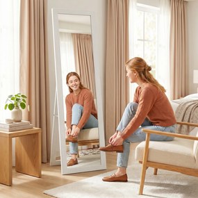 HOMCOM Obdélníkové zrcadlo na stěnu nebo k položení s dřevěným rámem do obývacího pokoje a ložnice 37 x 157 cm bílá