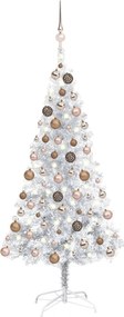 vidaXL Umělý vánoční stromek s LED a sadou koulí 150 cm PET [3077584] Barva: Černá a šedá