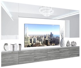 Obývací stěna Belini Premium Full Version  bílý lesk / šedý antracit Glamour Wood + LED osvětlení Nexum 20