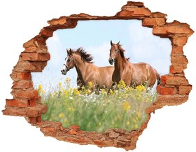Wallmuralia Díra 3D fototapeta Dva koně ve cvalu 90x70 cm