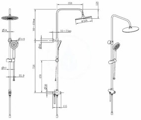 kielle Oudee Sprchový set s přepínačem, 228 mm, 3 proudy, chrom ki_20602030