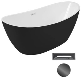 Besco Akrylátová volně stojící vana Ayla BW Matt 170x80 Barva: Bílá/černá, Rozměry (cm): 170x80, Typ a barva výpustě: Click-Clack s přepadem, grafit