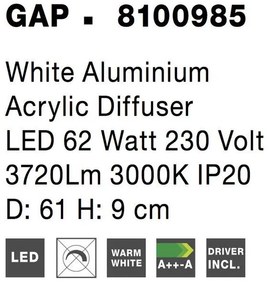 Nova Luce Stropní LED svítidlo GAP, 62W 3000K Barva: Bílá