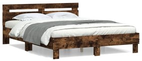 Rám postele s čelem kouřový dub 150 x 200 cm kompozitní dřevo