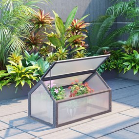 Outsunny Mini skleník, kompaktní rostlinný dům ze dřeva, polykarbonátové desky, větrací otvor, 90L x 52B x 49,5V cm, šedý