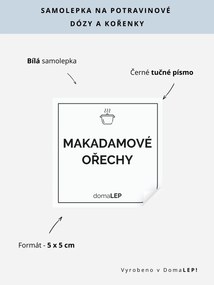 MAKADAMOVÉ OŘECHY – bílá samolepka na dózu, tučné písmo, 5 x 5 cm | DomaLEP