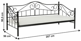 Kondela Kovová postel, černá, 90x200, DAINA