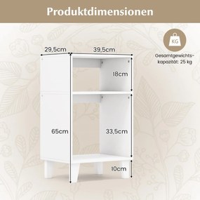 Costway 3patrový noční stolek s policemi a nohami – 39,5 × 29,5 × 65 cm, bílý