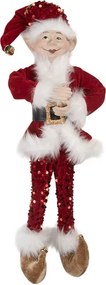 Vánoční dekorace skřítek Elf v červeném Santa obleku - 17*12*52 cm