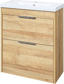 Mereo Mereo, Vigo, koupelnová skříňka s keramickým umyvadlem, 61 cm, bílá, dub, CN321
