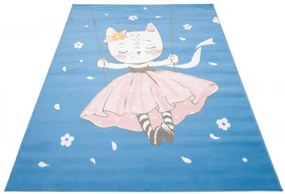 Dětský kusový koberec JOLLY DY95B Kočička modrý Rozměr: 120x170 cm