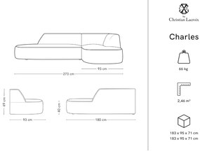 CXL by Christian Lacroix Světle šedá sametová rohová pohovka CXL Charles 273 cm, pravá