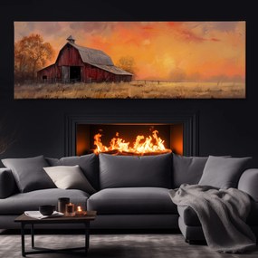 Obraz na plátně - Stará stodola a jemný západ slunce FeelHappy.cz Velikost obrazu: 180 x 60 cm