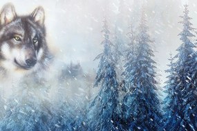 Samolepící tapeta vlk v zasněžené krajině - 450x300