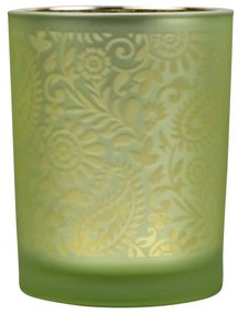 Zeleno stříbrný skleněný svícen s ornamenty Paisley vel.M - Ø10*12,5cm