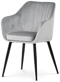 Jídelní židle, potah stříbrná matná sametová látka, kovové nohy, černý matný lak PIKA SIL4