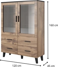 Vitrína Lotta 120 cm černá/dub wotan