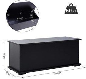 HOMCOM Dřevěný úložný box s víkem, nosnost max. 120 kg pro ložnici a obývací pokoj 100x40x40 cm Černý