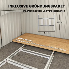Outsunny Kovový sklad nářadí 2,81 m² 154x206,5x181 cm Nářaďový přístřešek se skloněnou střechou, základna 845-983V00LG