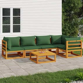 vidaXL 6dílná zahradní sedací souprava podušky masivní dřevo [3155301] Barva polštáře: Zelená
