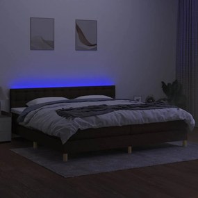 Box spring postel s matrací a LED tmavě hnědá 200x200 cm textil 3134064