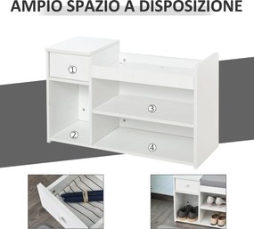 HOMCOM botník s polstrováním, šuplíkem a 3 otevřenými přihrádkami, dřevěný nábytek do chodby 81x31,5x49cm, bílý